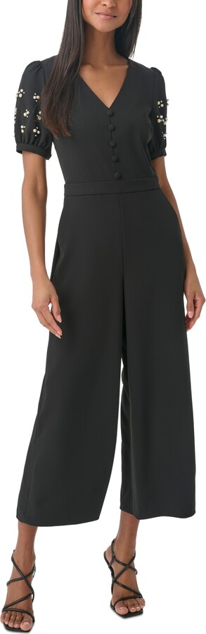 Karl Lagerfeld Paris Women's Embellished-Sleeve Scuba Crepe Jumpsuit ...