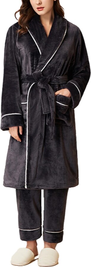 DBXXHJGU Couples Fleece Plush Robe Sets Soft Warm Shawl Collar Long ...