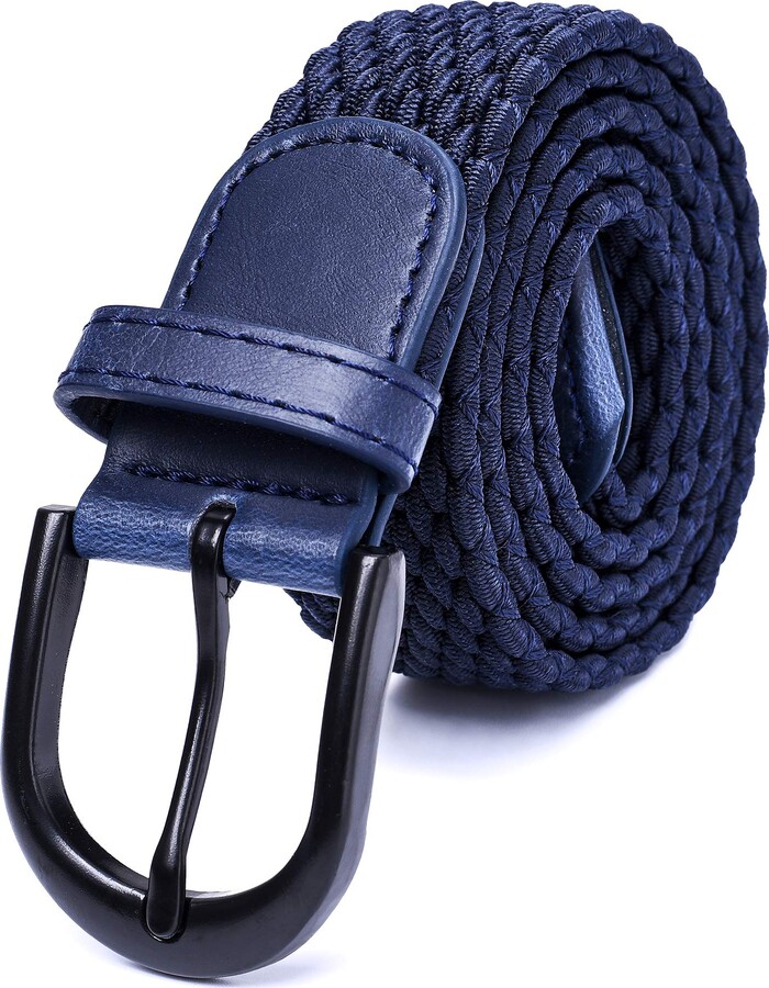 Mile High Life Braided Stretch Elastic Belt Pin Oval Solid Black Buckle ...