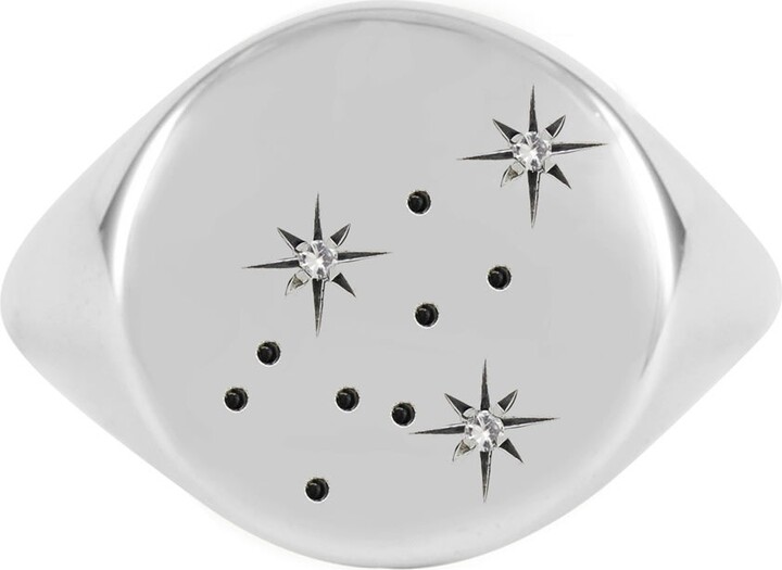 No 13 Women's Black / Silver Aquarius Constellation Signet Ring ...