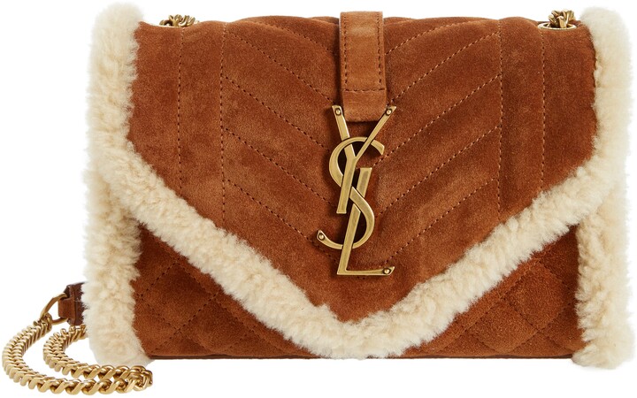 Saint Laurent Monogram Suede & Genuine Shearling Shoulder Bag - ShopStyle