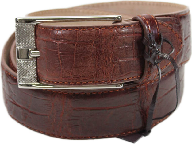 Tardini Mens Genuine Alligator Textured Silver Toned Buckles Belt Brown ...