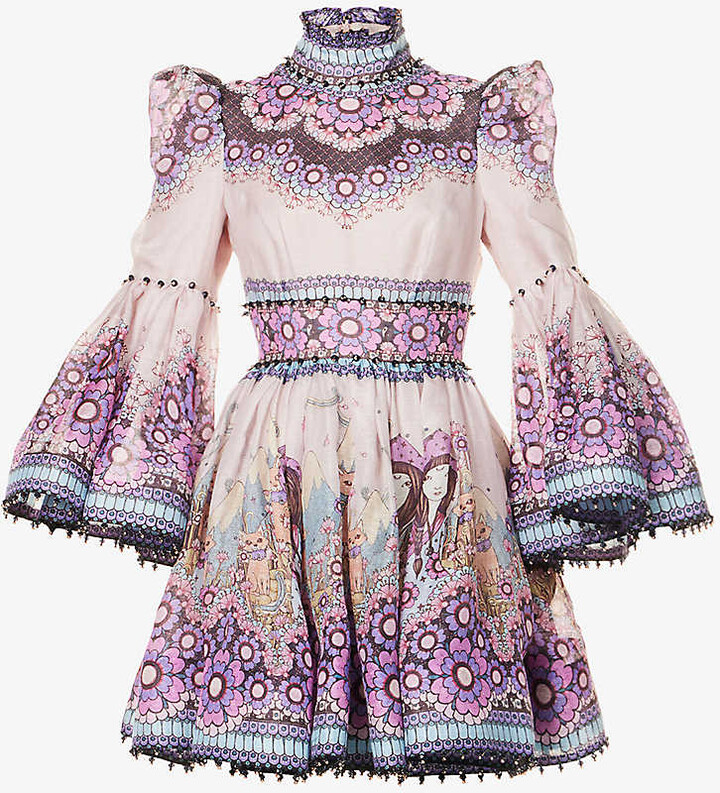 Zimmermann Celestial high-neck linen-blend mini dress - ShopStyle