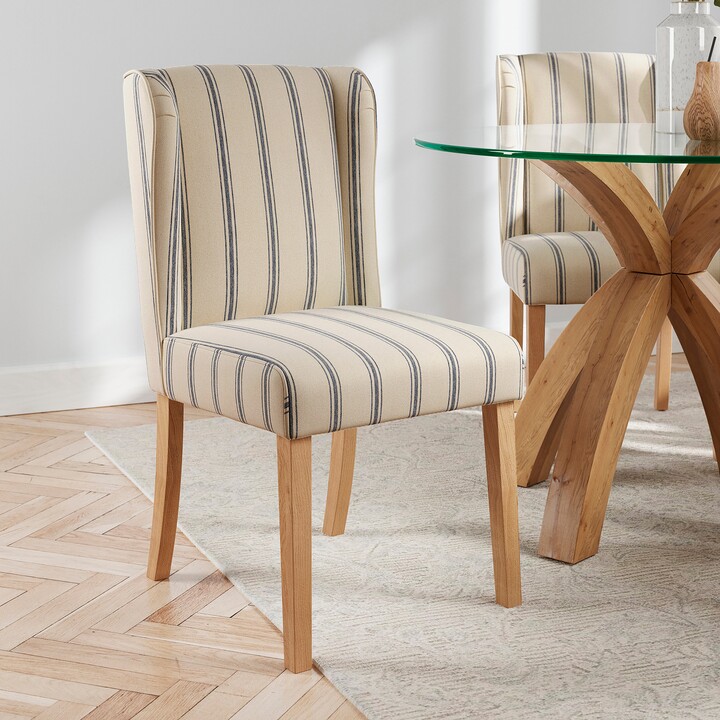 Dunelm Oswald Set of 2 Dining Chairs, Folkstone Blue Stripe Folkstone ...