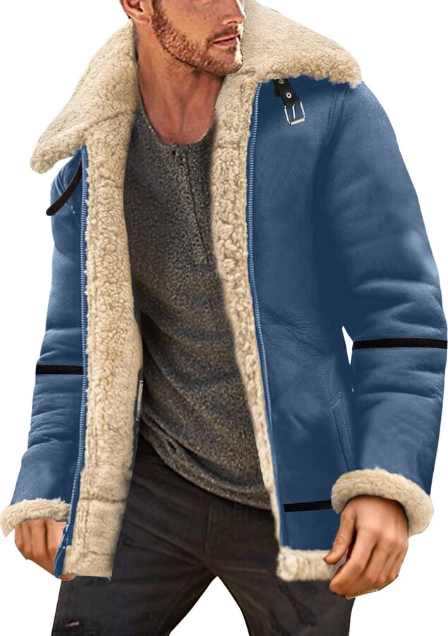 Generic Mens Warm Jackets G Mens Sherpa Fleece Lined Suede Leather ...