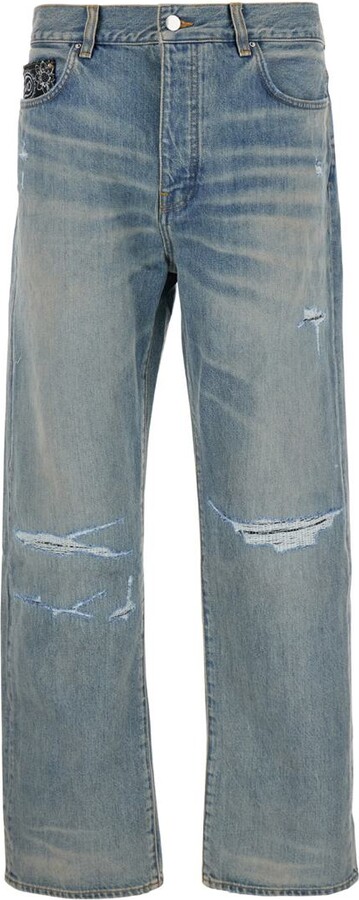 Amiri Light Blue Jeans With Rips And Bandana Detail In Denim Man ...