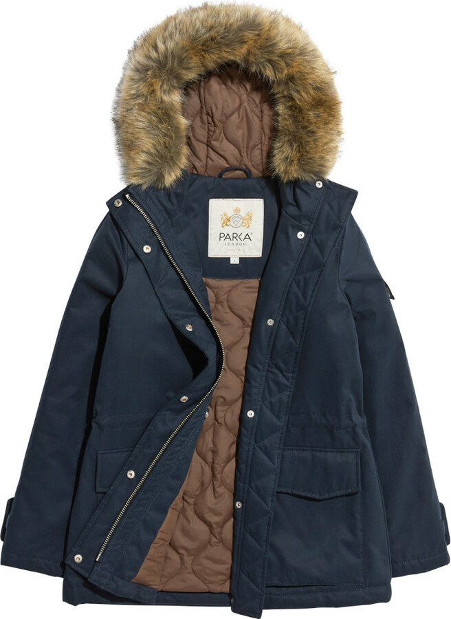 Parka London Farringdon Mid-Length Faux Fur Parka - Navy Blue ...
