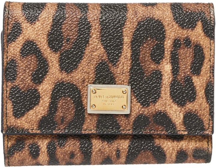 Dolce & Gabbana Brown Leopard Print Coated Canvas Trifold Compact ...