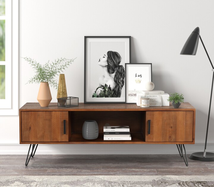 Crawford and Burke Middleton Reclaimed Solid Wood Hairpin leg 60" TV Console - ShopStyle