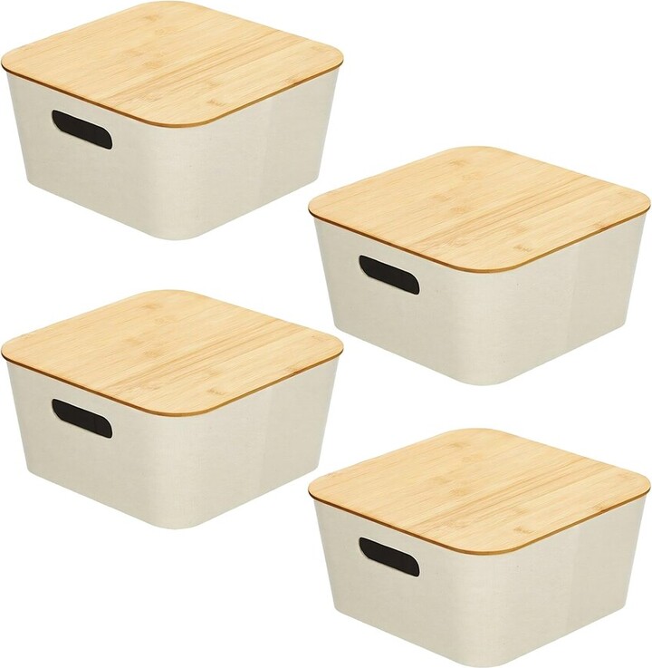 M Design Set Of 8 Fabric Wrapped Stylish Bin With Bamboo Lid ...