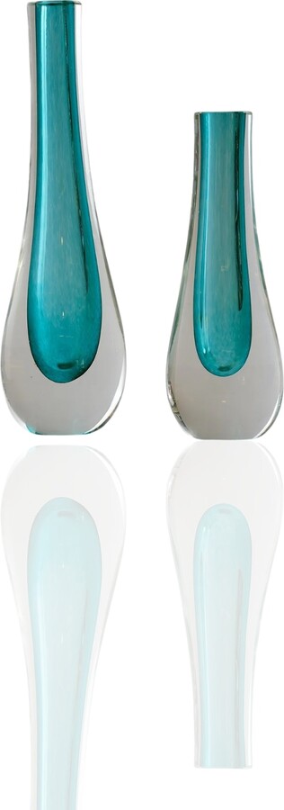 Marleth Blue Set Of Two Murano Colored Glass Vases – Turquoise Teardrop Core - ShopStyle
