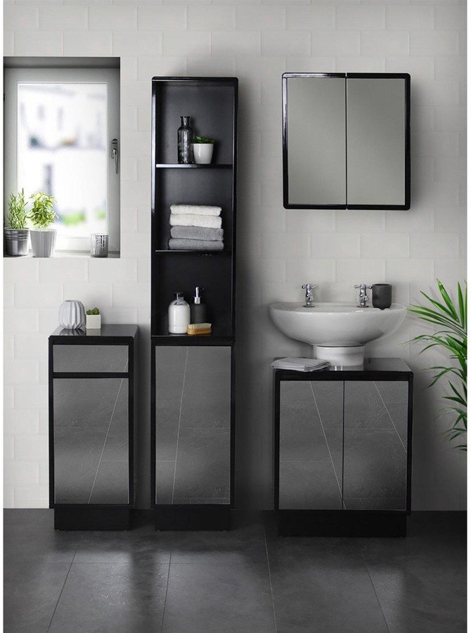 Lloyd Pascal Memphis Mirrored Black High Gloss Tallboy Bathroom Storage ...
