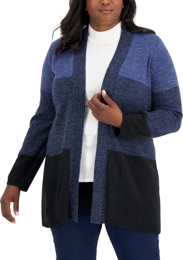 Karen Scott Plus Size Turbo Colorblocked Cardigan, Created for Macy's ...