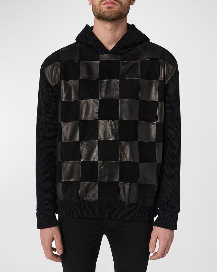Amiri Men's Leather Checkered Knit Hoodie - ShopStyle