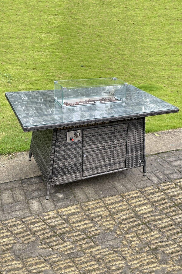 Fimous PE Wicker Rattan Gas Fire Pit Dining Table Gas Heater Burner ...