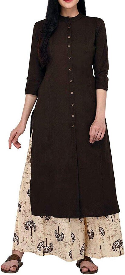 Ladyline Women's Pure Cotton Plain Tunic Top Front Slit 3/4 Sleeves ...