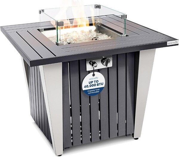 SereneLife Fire Pit Table - 40,000 BTU, Stainless Steel Burner ...