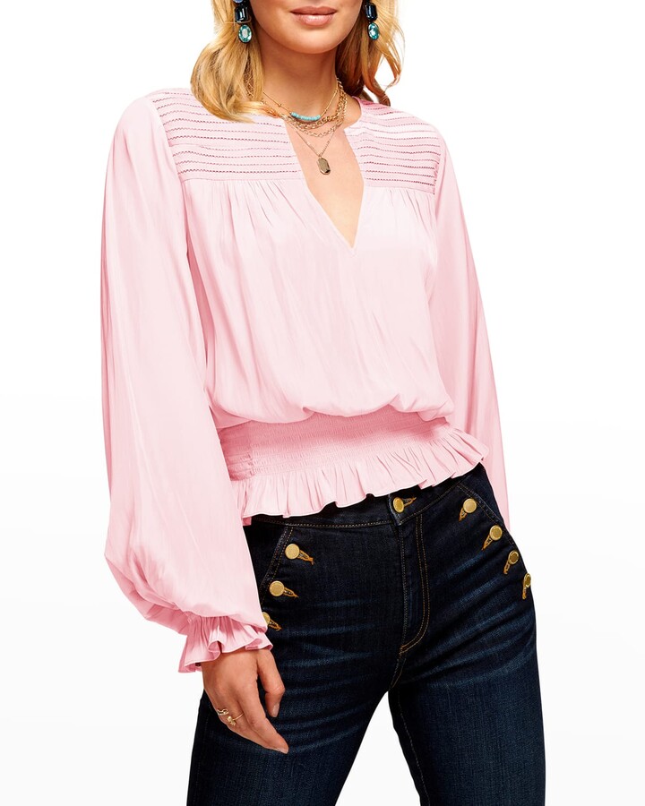 Ramy Brook Barlow Long-Puffed Sleeve Detailed Yoke Blouse - ShopStyle