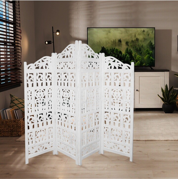 Topfurnishing 4 Panel Carved Wooden Room Divider Screen Gamla Design ...