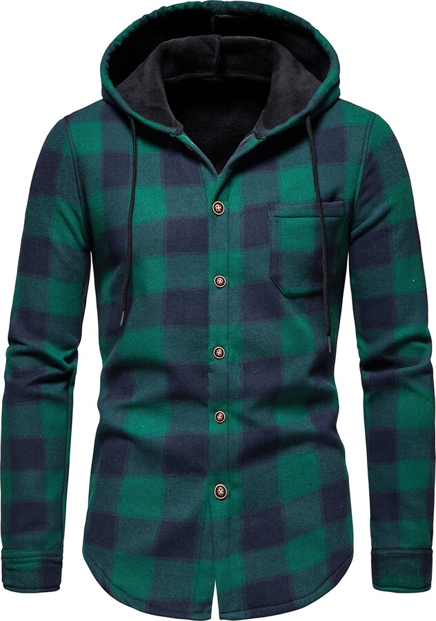 Iris Sprite Men's Long Sleeve Thicken Plaid Flannel Shirt Jacket with ...