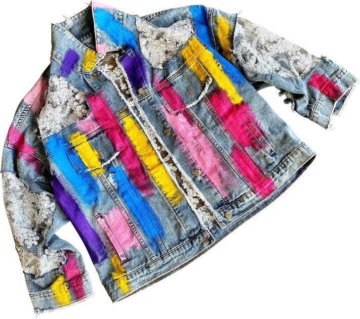 Wren + Glory Rainbows and Lace' Denim Jacket - Blue - ShopStyle