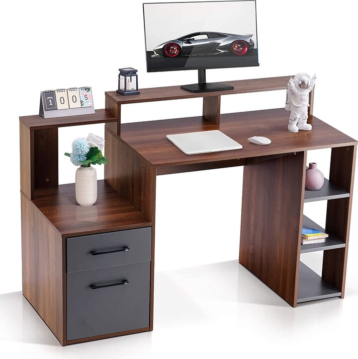 Ivinta Computer Desk with Drawers, 52 inches Office Desk with Hutch and ...