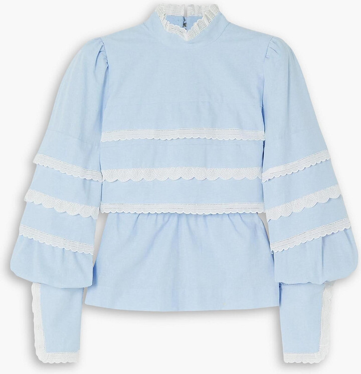 ANNA MASON Mademoiselle Cece broderie anglaise-trimmed cotton-chambray ...