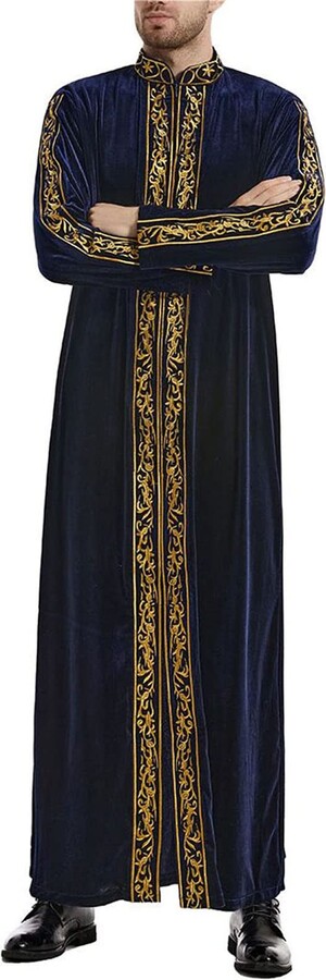 VIVICOLOR Mens Muslim Embroidery Thobe Islamic Kaftan Jubba Robe Long ...
