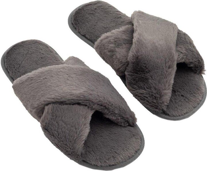 OHS Super Soft Faux Fur Cross Strap Slider Slippers - ShopStyle