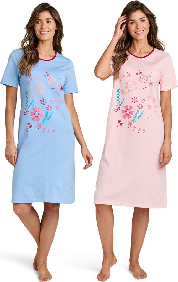 Amber Ladies Nighties with Contrast Trim Binding (Pack of 2) 100% ...