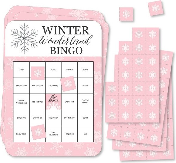 Big Dot of Happiness Pink Winter Wonderland - Bingo Cards and Markers ...