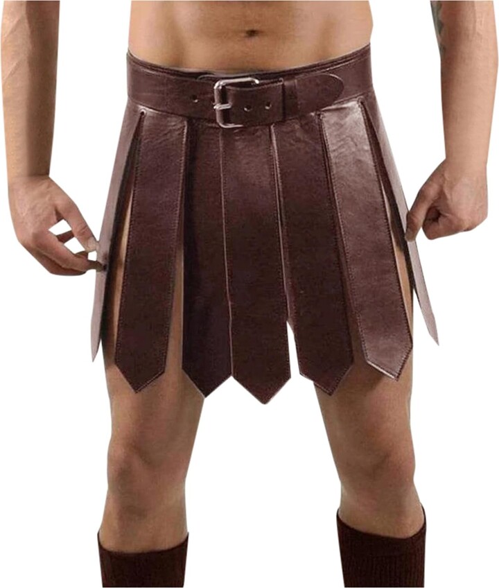 WAZHAKU Scottish Kilt Men's Medieval Roman Gladiator Skirt PU Leather ...