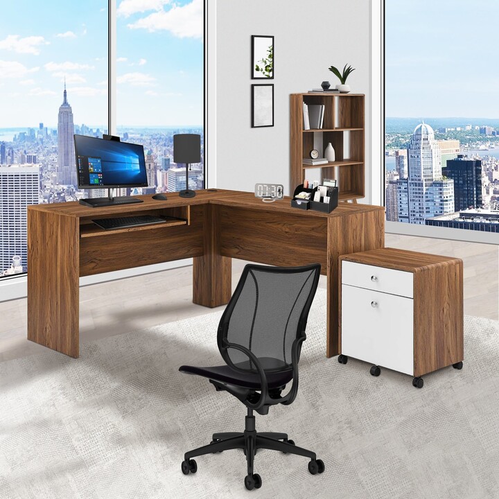 Arbor Mid-century Modern Walnut Wooden L-shaped Office Desk with File ...