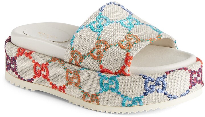 Gucci Angelina Embroidered Logo Platform Slide Sandal - ShopStyle