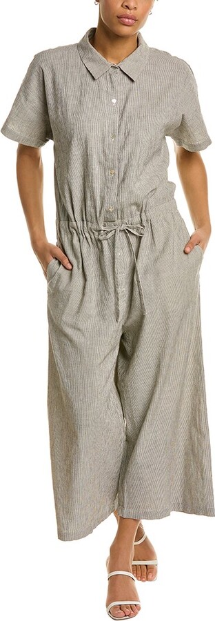 Eileen Fisher Mini Stripe Classic Linen-Blend Jumpsuit - ShopStyle