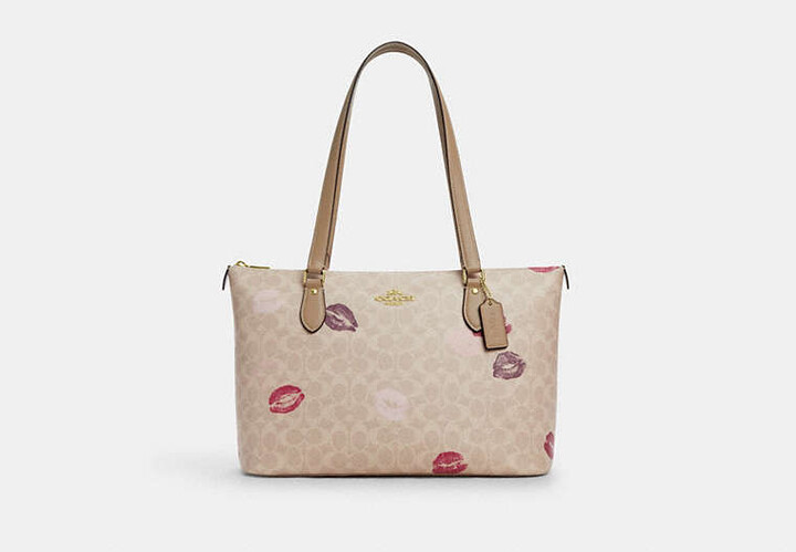 Coach Outlet Gallery Tote Bag In Signature Canvas With Lips Print ...