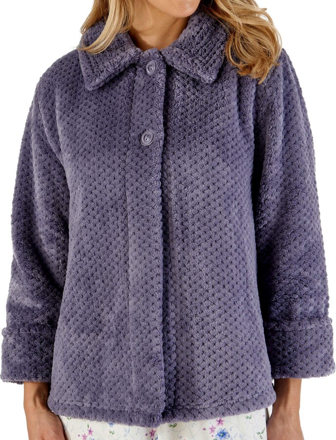 Slenderella Womens 24"/61cm Soft Thick Grey Waffle Fleece Collared ...