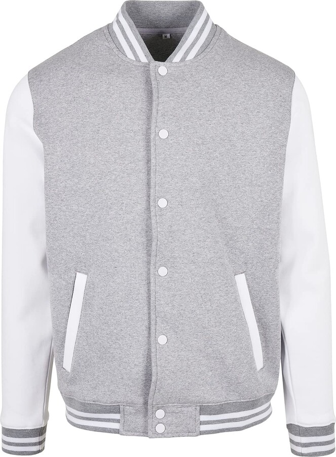 COOZO Mens Basic College Jacket - Heather Grey/White - XL - ShopStyle