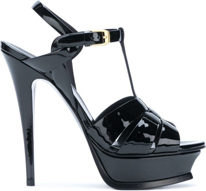 Saint Laurent Tribute Leather Heel Sandals - ShopStyle