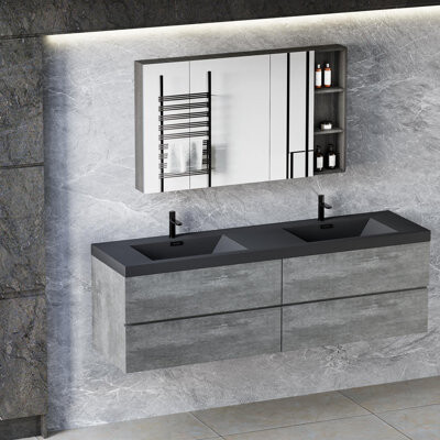 Hokku Designs 72-Inch Floating Bathroom Vanity with 2 Resin Sinks ...