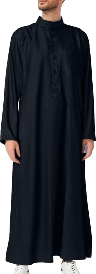 Beokeuioe Kaftan Stand-Up Collar Men's Thobe Muslim Clothing Long ...