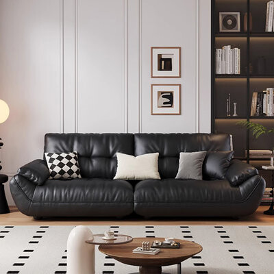 Concave Techie 82.68" Black Genuine Leather Modular Sofa cushion couch ...