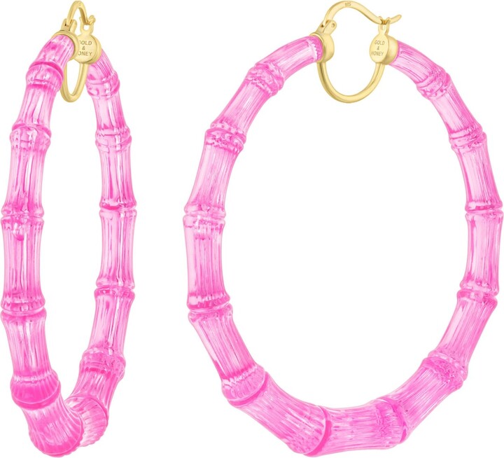Gold & Honey Women's Pink / Purple / Gold Xl Bamboo Hoops In Pink ...