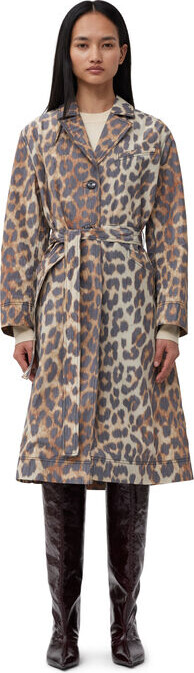 Ganni Leopard Crispy Shell Belt Coat - ShopStyle