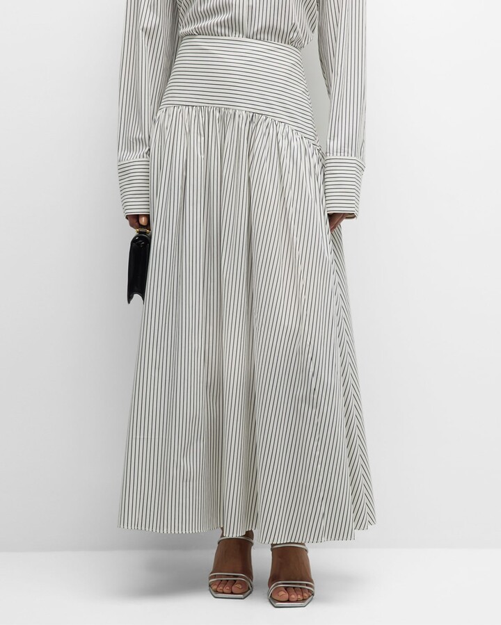 STAUD Procida Pinstripe Drop-Waist Yoked Maxi Skirt - ShopStyle