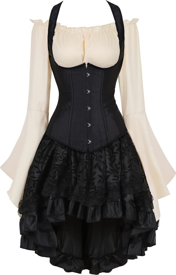 Grebrafan Steel boned Corset Skirt with Blouse Steampunk 3 piece ...