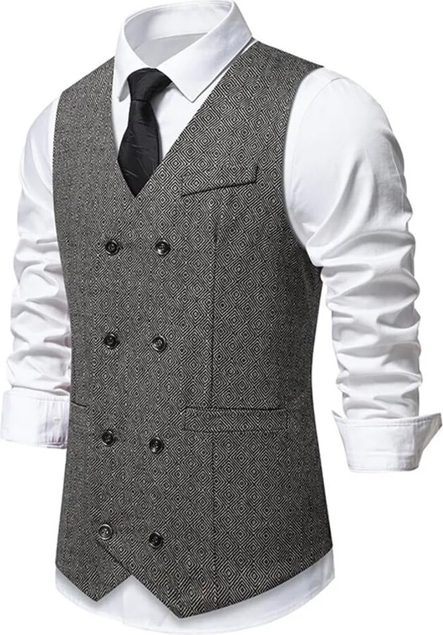 Generic Men Double Breasted Vintage Vest Slim Fit Herringbone Tweed ...