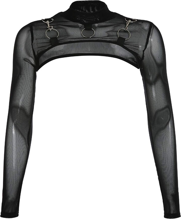 Ypser See Through Mesh Crop Top Sheer Open Front Shrug Fishnet Arm ...