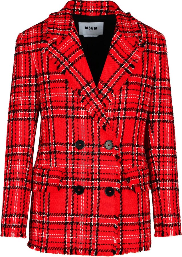 MSGM 'check' Red Cotton Blend Blazer - ShopStyle