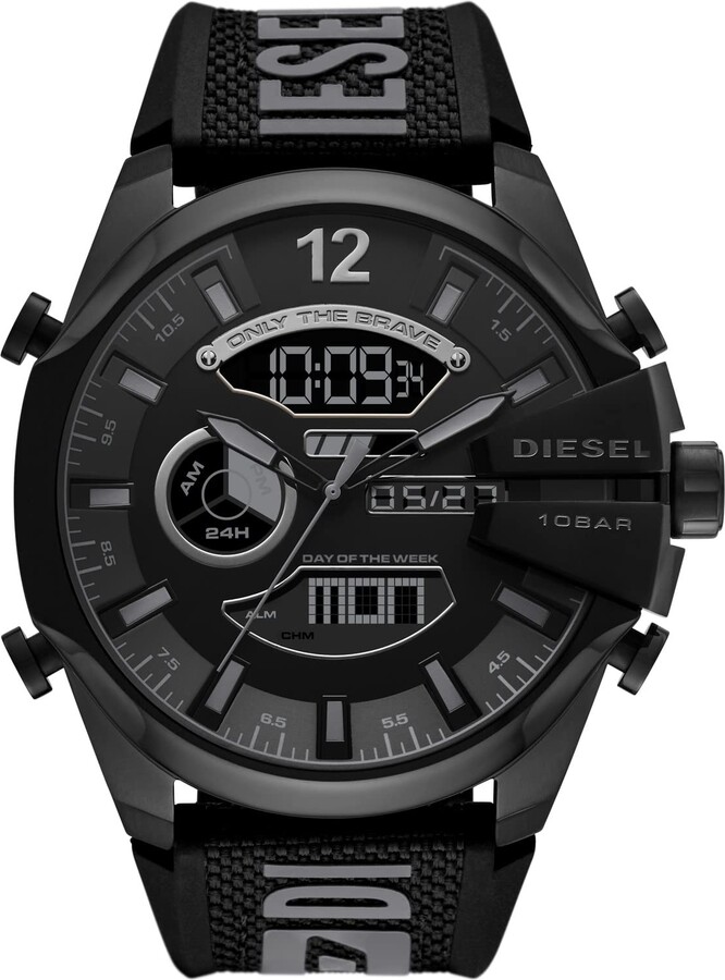 Diesel Men's 51mm Mega Chief Stainless Steel and Nylon-Wrapped Silicone ...